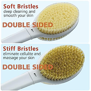 Shower Brush with Soft and Stiff Bristles,20.5" Extra Long Handle Dual-Sided Back Scrubber Bath Brush Body Exfoliator for Wet or Dry Brushing (Extra Long Handle)