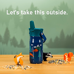 Zak Designs Harmony Kid Water Bottle for Travel or At Home, 14oz Recycled Stainless Steel is Leak-Proof When Closed and Vacuum Insulated (Animal)