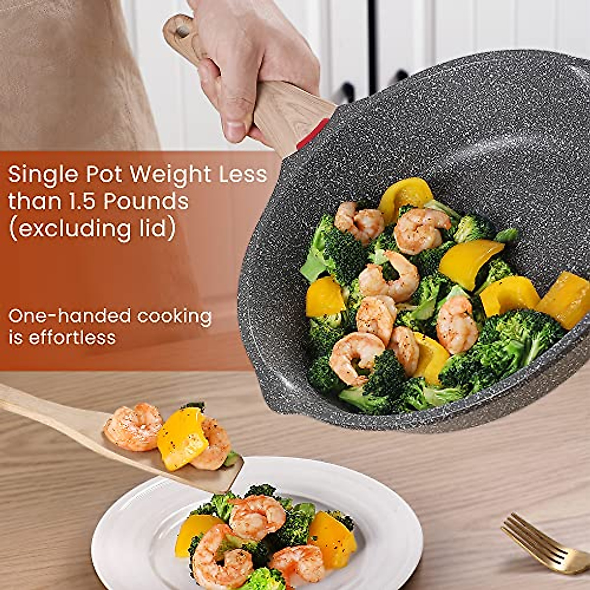 Starunder Induction Nonstick Skillet Frying Pan With Lid,Swiss Granite Omelette Pan, Scratch-Resistant Safe Cookware Set，PFOA Free(8 inch)