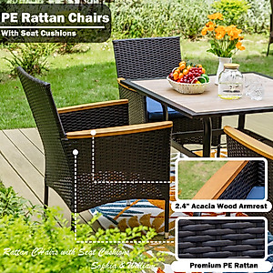Sophia & William 5 Pieces Outdoor Furniture with 9ft Navy Patio Umbrella, Outdoor Patio Dining Set for 4 People, Square Faux Wood Patio Table and Rattan Chairs, Patio Furniture Set with Seat Cushions