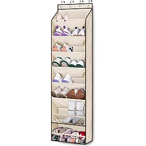 KEETDY Over The Door Shoe Organizer Fit 20 Pairs Sneakers Large Hanging Shoe Organizer for Closet Door Storage Boots, Beige