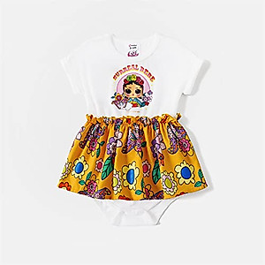 L.O.L. Surprise! Mommy and Me 2pcs Cotton Short-sleeve Knot Front Graphic Tee and Allover Print Skirt Set L