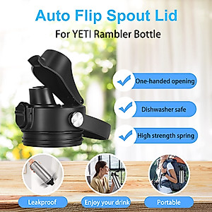 BIJISI Auto Spout Lid for YETI Rambler Bottles, Fits 18/26/36/64 oz Bottles, Chug Replacement Lid Cap with Push-Button Lid and Flexible Handle