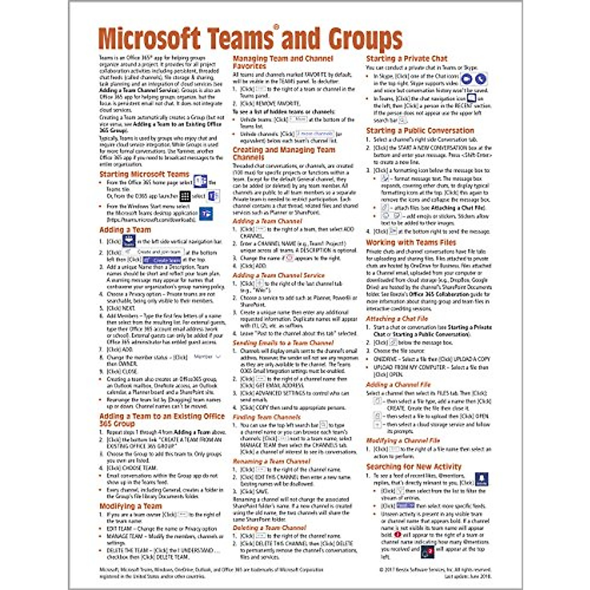 Microsoft Teams and Groups for Office 365 Quick Reference Guide (Cheat Sheet of Instructions, Tips & Shortcuts - Laminated Card)
