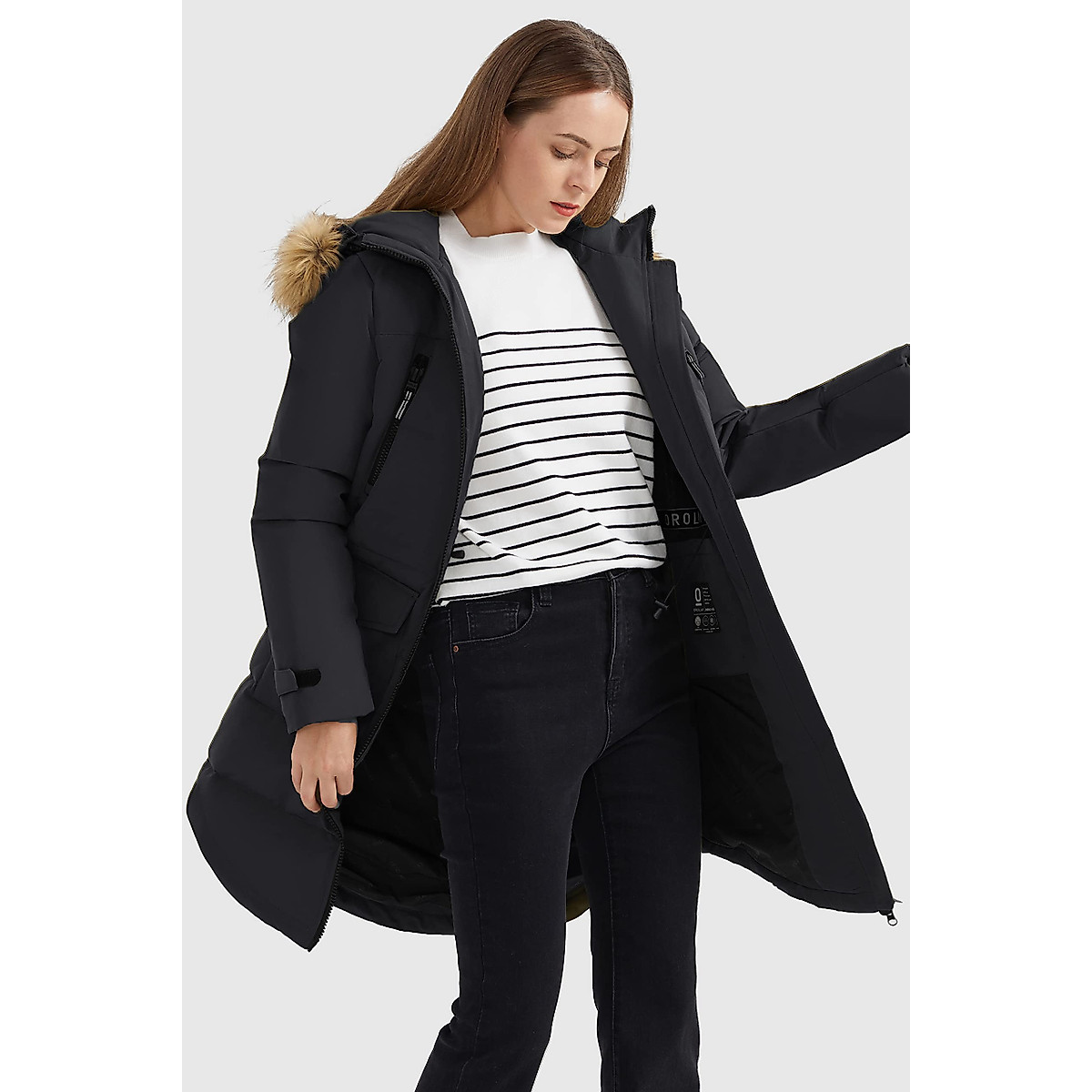 Orolay Women's Thickened Down Jacket Winter Warm Down Coat Black