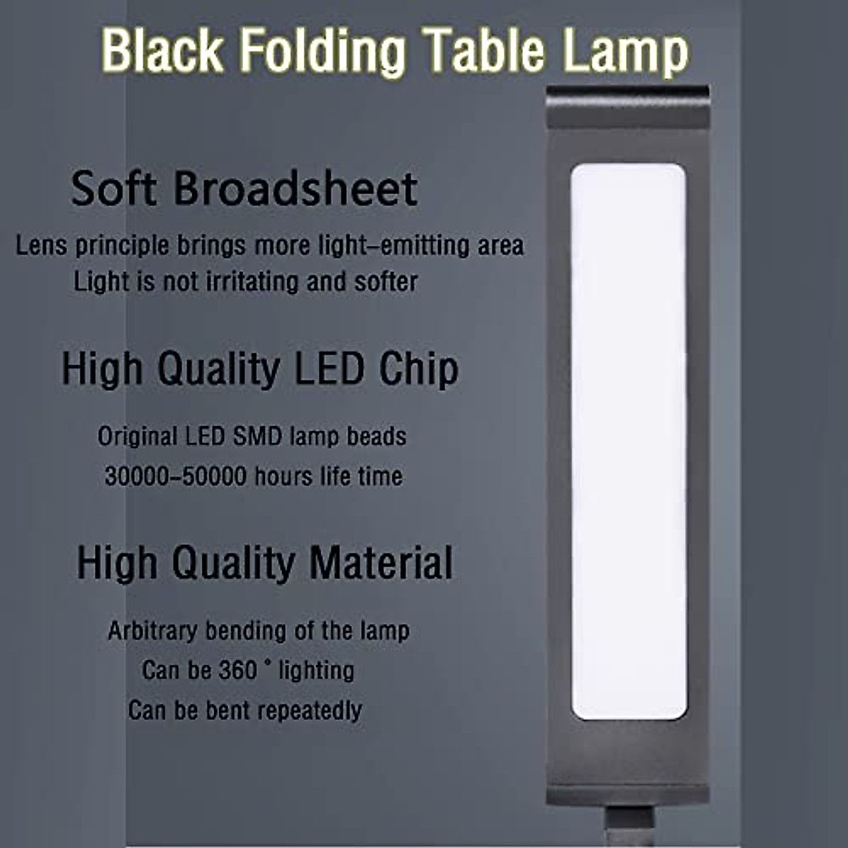 LEDHOLYT Foldable LED Desk Light, Slim Portable Rechargeable USB Table Light, Eye-Caring Aluminium Alloy Table Lamps,for Home, Reading, Studying, Work, Travel (Black)