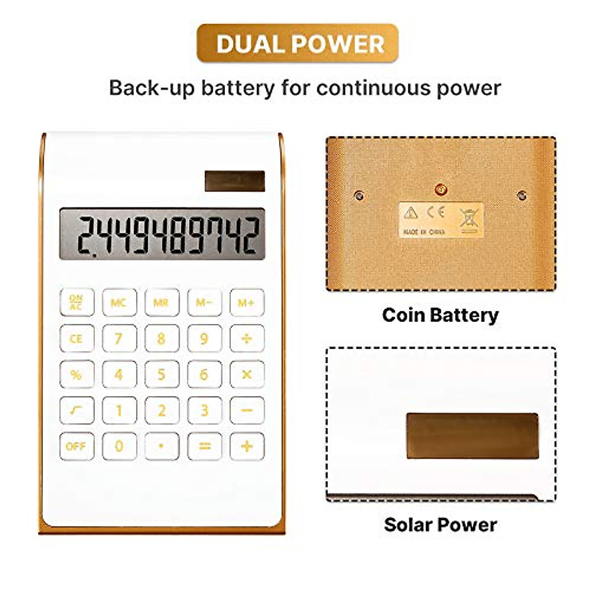 2 Pieces Office Home Calculator Slim Calculator Cute Calculator Solar Power Calculator Desk Calculator Tilted LCD Display for Business Office School Supplies, 10 Digits