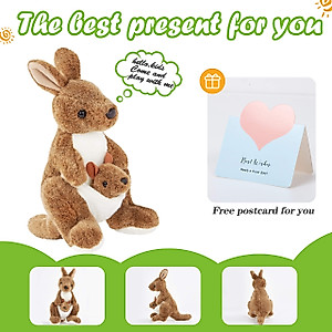 CozyWorld Mother's Day Stuffed Animals Kangaroo Cute Kangaroo Plush Toys with Baby in Pouch for Kids Preschool BirthdayThanksgiving for Kids, Brown, 10.5’’