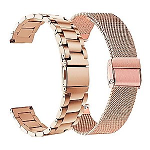 ViCRiOR Bands Compatible with 19mm ID205L Veryfitpro SmartWatch Stainless Steel + Mesh Strap Bracelet Replacement Band for ID205L, ID205G ID205 ID205U ID205S, Rose Gold