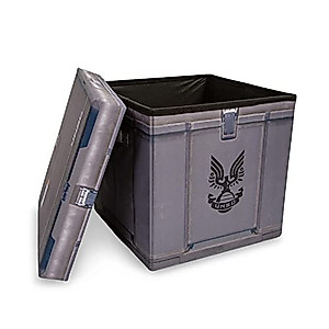Ukonic Halo Ammo Crate 15-Inch Storage Bin Cube Organizer with Lid and Handles | Cubby for Closet, Shelves, Toys | Fabric Basket Container, Home Decor for Playroom | Video Game Gifts and Collectibles