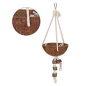 Parrot Coconut Shell Swing Parrot Swing Toy Bird Chewing Toy Nature Wood Stand Parrot Cage Bite Toys for Small Medium Birds
