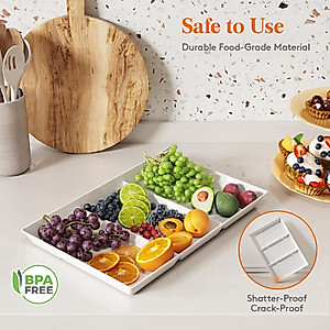 Lifewit Serving Tray Divided for Party Supplies, 4 PCS 15" x 10" Plastic Platters for Serving Food, White Reusable Tray for Veggie, Snack, Fruit, Cookies, Desserts in Kitchen/Pantry