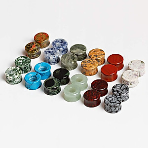 TBOSEN 24 pcs Mixed Stone Ear Plugs Tunnels Double Flare Saddle Stretching Gauges Expander Body Piercing Set Gauge 2g - 5/8 inch