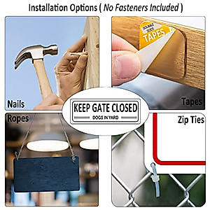Keep Gate Closed Sign Dogs, (2 Pack) Metal Close Gate behind You Sign, 10" x 3.5" Dog in Yard Signs for Fence, Aluminum Keep Gate Shut Sign, Lock Gate Sign