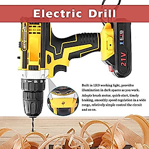 Cordless Drill Set, Power Drill Driver with Variable Speed Control Electric Drill Brush Motor 2 Batteries, Cordless Drill Driver Torque