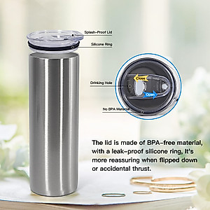 AGH 8 Pack 20oz sublimation tumbler blank, Stainless Steel Tumblers Bulk With Reuse Straw and Brush, Silvery Cup Vacuum Insulated Mug for Travel Coffee