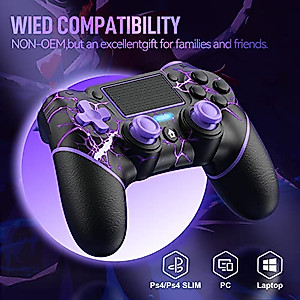 Wireless Controller for PS4/Pro/Slim Consoles, Gamepad Controller with 6-Axis Motion Sensor/Audio Function/Charging Cable - Lightning