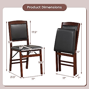 GOFLAME Folding Dining Chairs Set of 2, Foldable Chairs with PVC Padded Seat & High Backrest, Wooden Side Chairs, 2 Pack Dining Chairs for Living Room, Kitchen, Restaurant