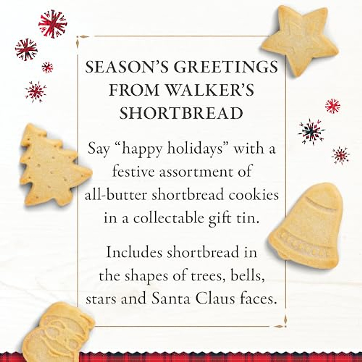 Walker’s Assorted Shortbread Cookies in Festive Shapes– Shortbread Cookie Tin (12.6 oz) - Includes Christmas Tree, Bell, Star and Santa Claus Shaped Christmas Cookies in Tin