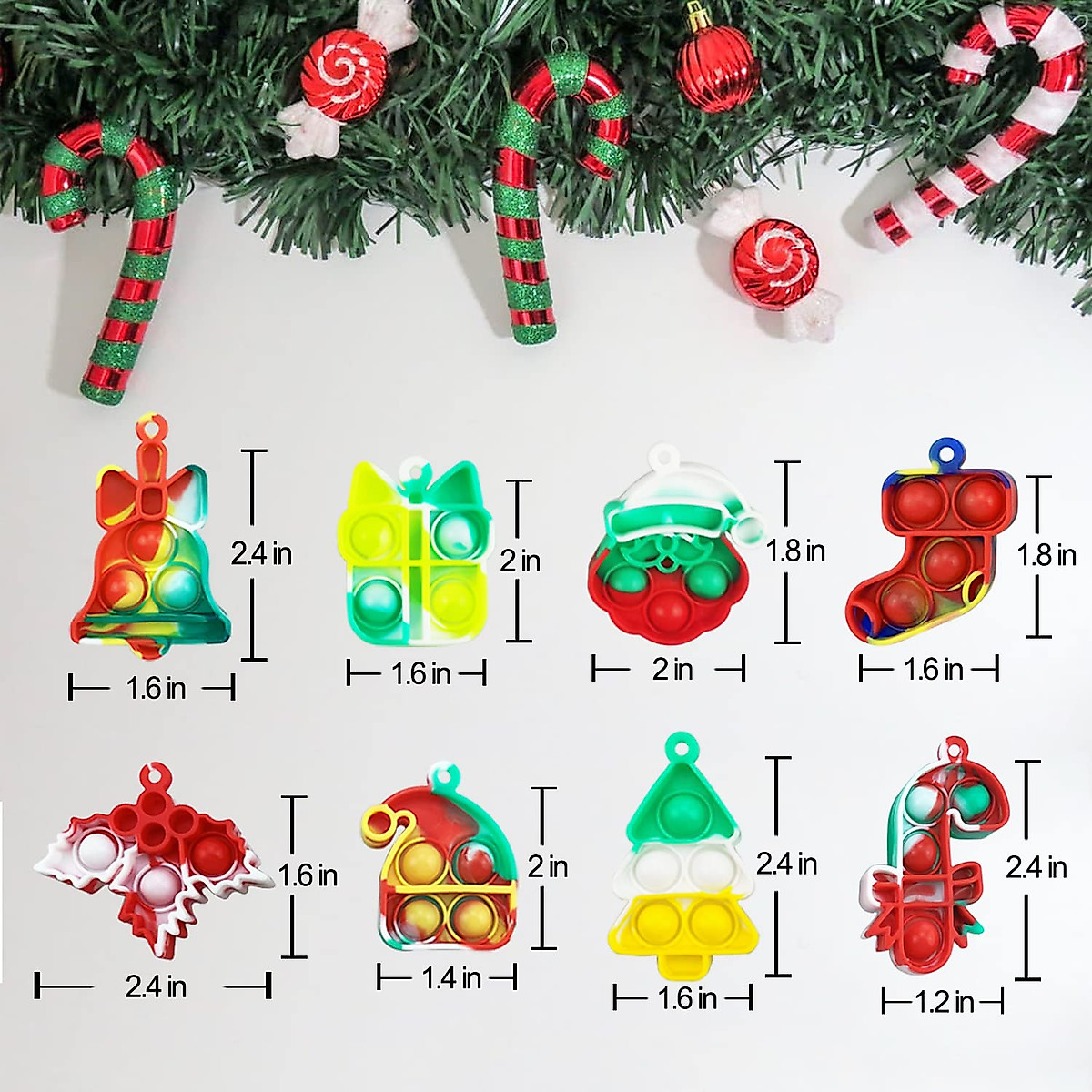 MEZHOBBY 32Pcs Christmas Mini Pop Keychain, Fidget Toys Bulk for Party Favors Supplies, Goodies Bag Stuffers Bulk, Xmas Gift for Kids, Boys, Girls