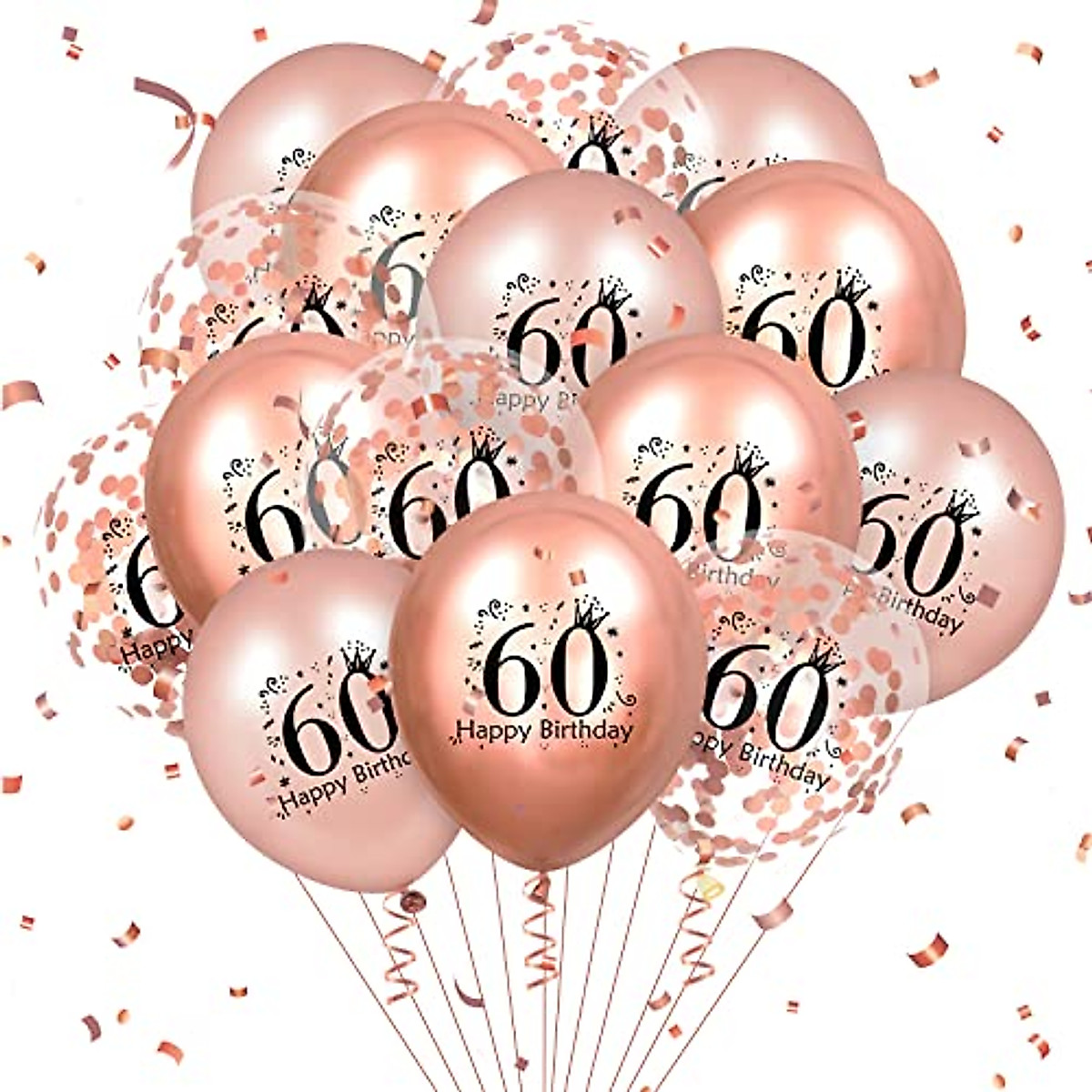 60th Birthday Balloons 18 Pcs Rose Gold Happy 60th Birthday Latex Balloons Confetti Balloons Rose Gold 60th Birthday Party Decorations for Women Men 60th Birthday Anniversary Decor Supplies 12 inch