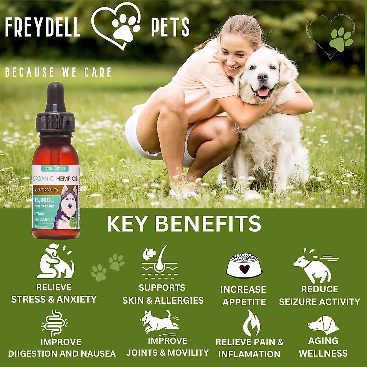 FREYDELL Pets - Hemp Oil for Dogs and Cats - Hemp Oil Drops with Omega Fatty Acids - Hip and Joint Support and Skin Health
