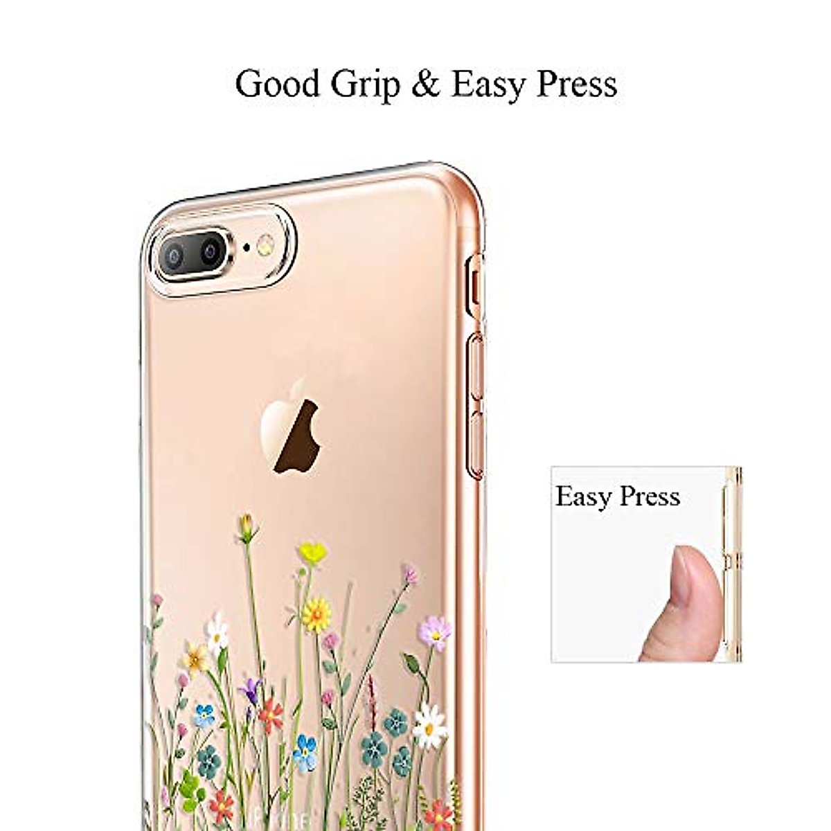 Unov Case Compatible with iPhone 8 Plus iPhone 7 Plus Case Clear with Design Embossed Pattern TPU Soft Bumper Shock Absorption Slim Protective Case 5.5 Inch (Flower Bouquet)