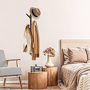 Vertical Coat Rack Wall Mount 2 Pack , Black Hat Rack for Wall with 16 Hooks, Hat Hooks, Wall Mounted Coat Hooks Organizer for Clothes Bags Scarves, Floating Coat Rack for Entryway Bedroom Living Room