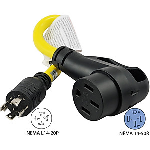 Conntek 15875 1.5-Feet RV-Generator Adapter L14-20P 20A 4Prong Locking Plug to 14-50P 50A 125/250V Lighted Adapter
