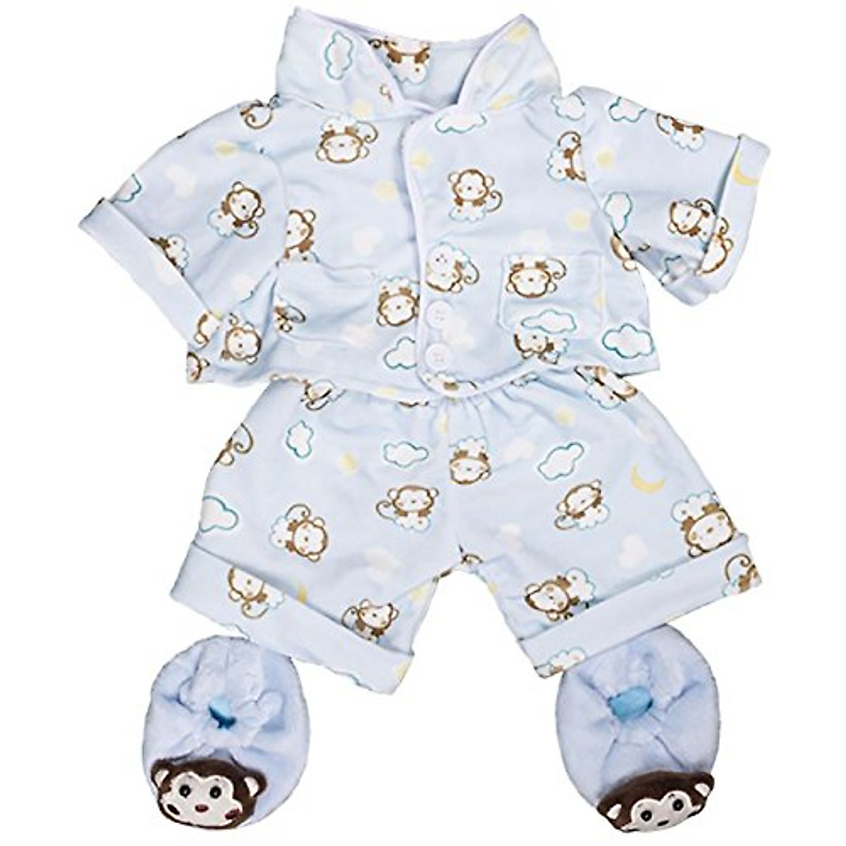 Blue Monkey Pajamas w/Slippers Teddy Bear Clothes Fits Most 8"-10" Build-A-Bear Buddies & Make Your Own Stuffed Animals