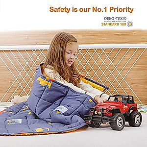 Uttermara Weighted Blanket 3 lbs, Ultra Cozy Minky Fleece and Cotton Sided with Cartoon Patterns, Reversible Heavy Blanket Great for Calming and Sleeping, 36x48 inches, Blue Car World