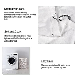 Rstick Football Blanket 40"x50" Black Print White Fleece Blanket Soft Fuzzy Throw Blankets Rugby Lover Gifts for Boys