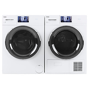 Haier QFT15ESSNWW 24" Ventless Condenser Frontload Electric Dryer with 4.1 cu. ft. Capacity 16 Cycles Auto-Sensing Moisture Sensor Reversible Doors in White