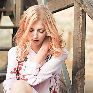 FINELOVE 14K Rose Gold Plated Cubic Zirconia Cross Bracelet for Women - Lucky Square Diamond Bracelets