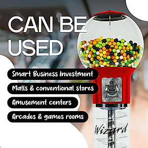 Gumball Machine Original Spiral - 4`10" Height - Set Up for $0.25 - Dispenses 1” Gumballs, Bouncy Balls & Toys in Round Capsules - Spin & Drop Vending Machines for Kids - Bubble Gum Machine - Red