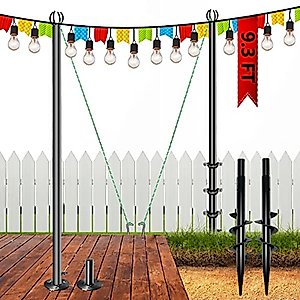 OGoeesy String Light Poles 9.3FT Poles for Outdoor String Lights Spiral Anchor Patio Lighting Stand, 28Φ Metal Posts for String Light, Light Poles for Yard Wedding Parties Home Decor (2 Set)
