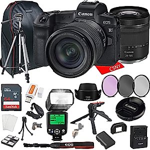 Canon EOS R Mirrorless Camera w/RF 24-105mm f/4-7.1 is STM Lens + 64GB Memory + Back Pack Case + Tripod, TTL Flash, Filters, & More (28pc Bundle)