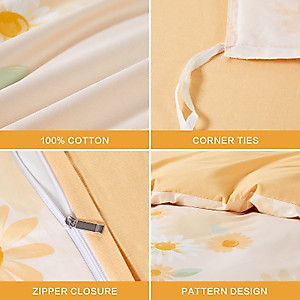 SAPHREAS King Size Duvet Cover Set with Fitted Sheet 4pcs Daisy Floral Bedding Comforter Cover Set 1 Quilt Cover 1 Fitted Sheet 2 Pillow Shams