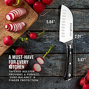 Cutluxe Santoku Knife – 5" Multipurpose Kitchen Knife for Cutting Slicing & Chopping – Forged High Carbon German Steel – Full Tang & Razor Sharp – Ergonomic Handle Design – Artisan Series