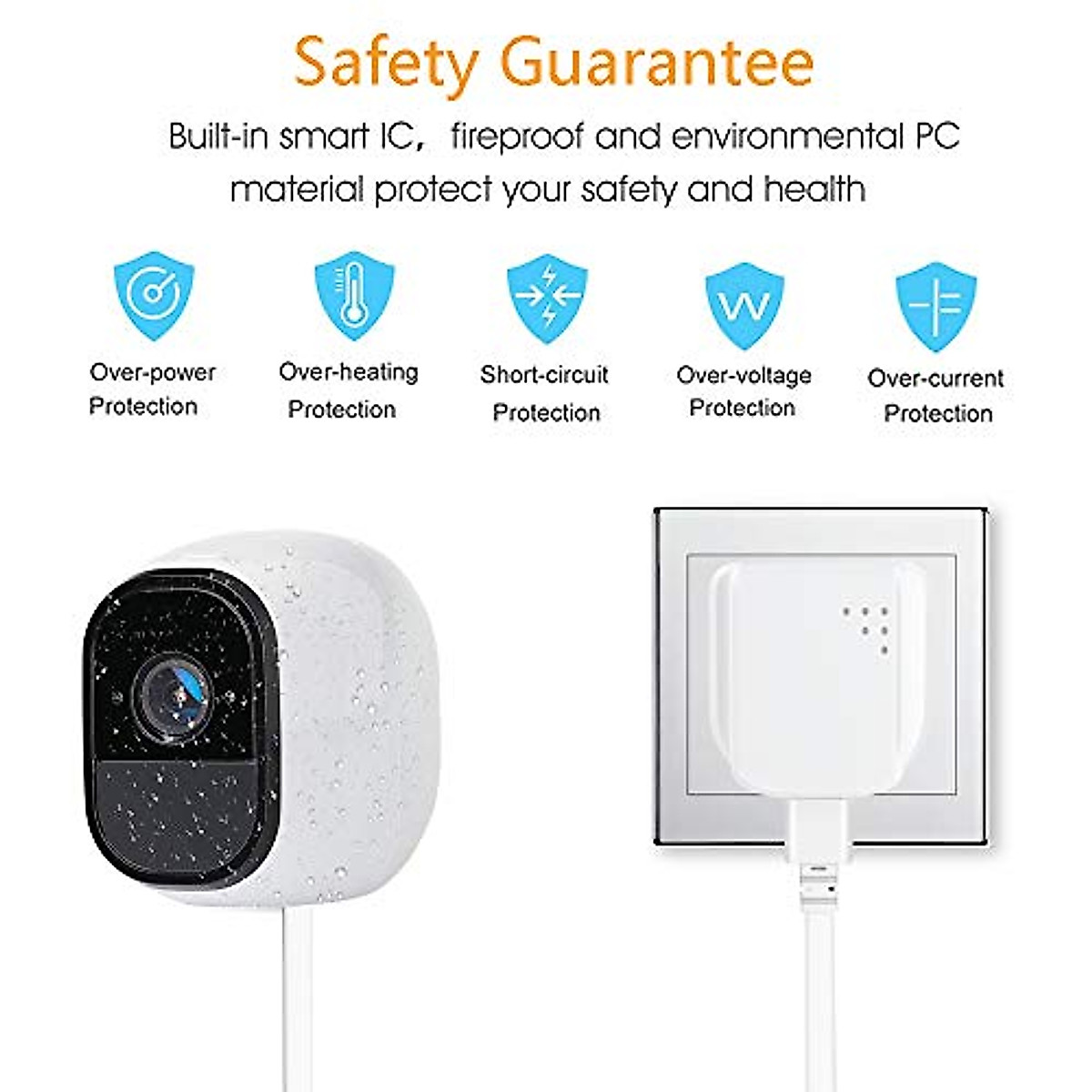 30FT Weatherproof Outdoor Charging Cable and Quick Charge 3.0 Power Adapter Compatible for Arlo Pro and Pro 2, Arlo GO, Other Home Camera (Micro USB), 1 Set, White