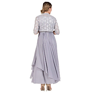 R&M Richards Long Mother of The Bride Formal Dress| Sleeveless with Matching 3/4 Sleeve Lace Jacket | Perfect for Formal, Evening Party Or Any Other Special Occasion Silver 12