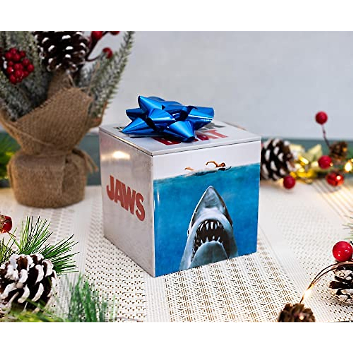 JAWS Logo Tin Storage Box Cube Organizer with Lid | 4 Inches