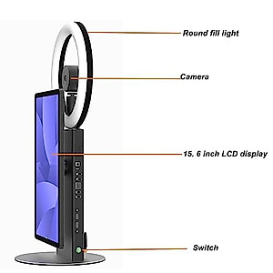 All in One Live Broadcast Machine for Android 11.0, 15.6 Inch Large Screen Desktop Live Streaming Equipment with WiFi and BT 5.0, Phone Screen Casting, 4 Camera Screens (US Plug)