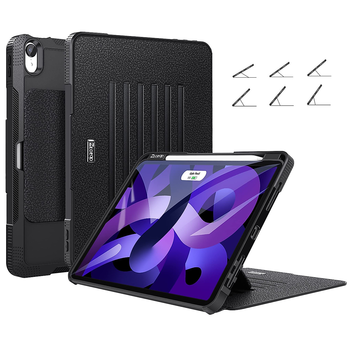 ZtotopCases for iPad Air 5th Generation Case 2022 / iPad Air Case 4th Generation 2020 10.9 Inch, Multi-Viewing Angles TPU Magnetic Protective Cover with Auto Wake/Sleep & Pencil Holder, Black