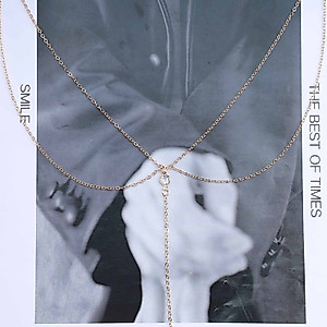 Yheakne Boho Crystal Back Chain Necklace Gold Cz Backdrop Necklace Rhinestone Bridal Back Drop Chain Body Chain Summer Beach Body Jewelry for Women