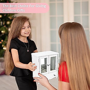 TIMLOG Jewelry Box with Makeup Mirror Wardrobe Style, Wooden Jewelry Box for Girls, Solid Jewelry Organizer, Wood Jewelry Case with Mirror for Necklaces, Earring, Rings, White