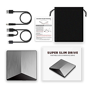 YOTUO External CD DVD Drive, Portable USB 3.0 and Type-C Ultra-Slim DVD Player, DVD Burner CD ROM RW External Optical Drive Compatible with Laptop Desktop PC for Windows 7/8/10/11 Mac MacBook Pro/Air