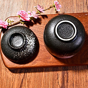 Soup Bowl with Lid, 7.7 OZ Microwave Bowl with Lid, Japanese Bowl with Lid for Soup (Black)