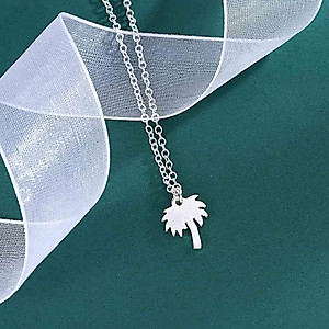Yalice Tropical Palm Tree Pendant Necklace Chain Short Coconut Necklaces Jewelry for Women and Girls (Silver)