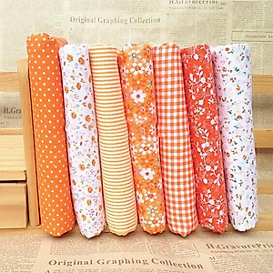 7Pcs Top Multicolor Cotton Craft Fabric Bundle Squares Patchwork DIY Sewing Scrapbooking Quilting Floral Dot Pattern Craft and Hobby Fabric 10" x 10" (25cm x 25cm)